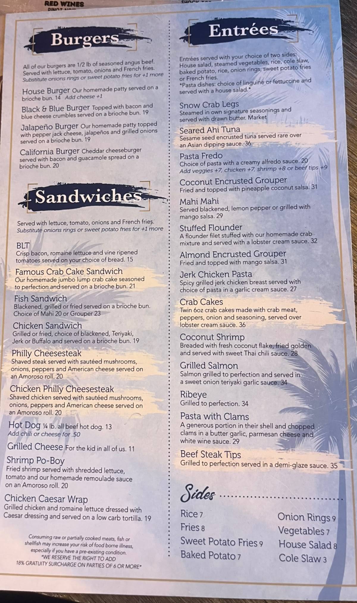 Menu at Sunset Grille pub & bar, Marco Island, 900 S Collier Blvd