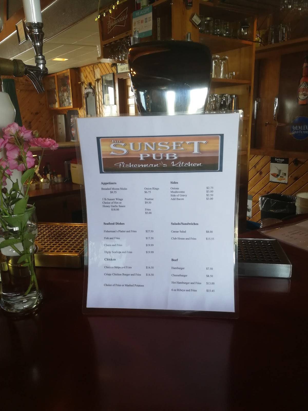Menu at Sunset Pub, Digby