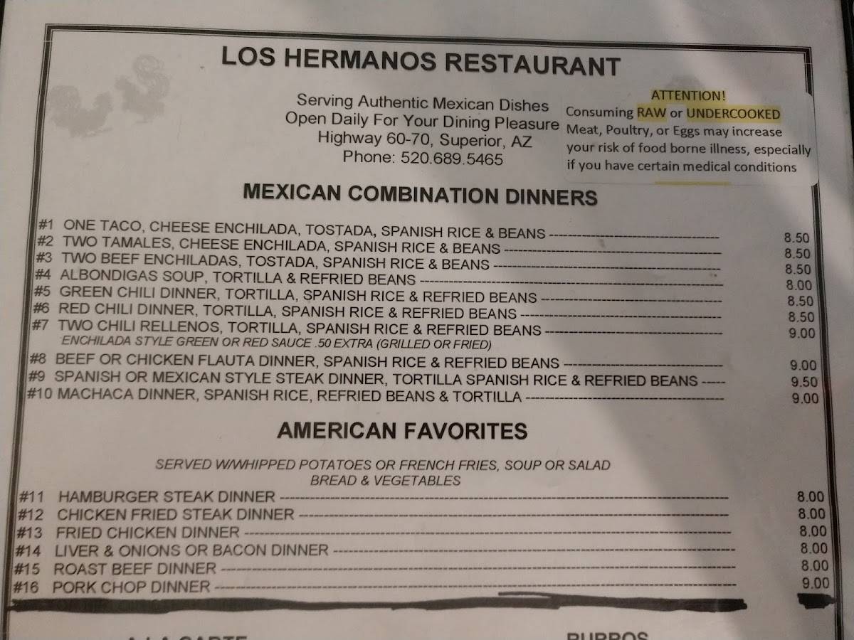 Menu at Los Hermanos Restaurant & Lounge, Superior, 835 US-60