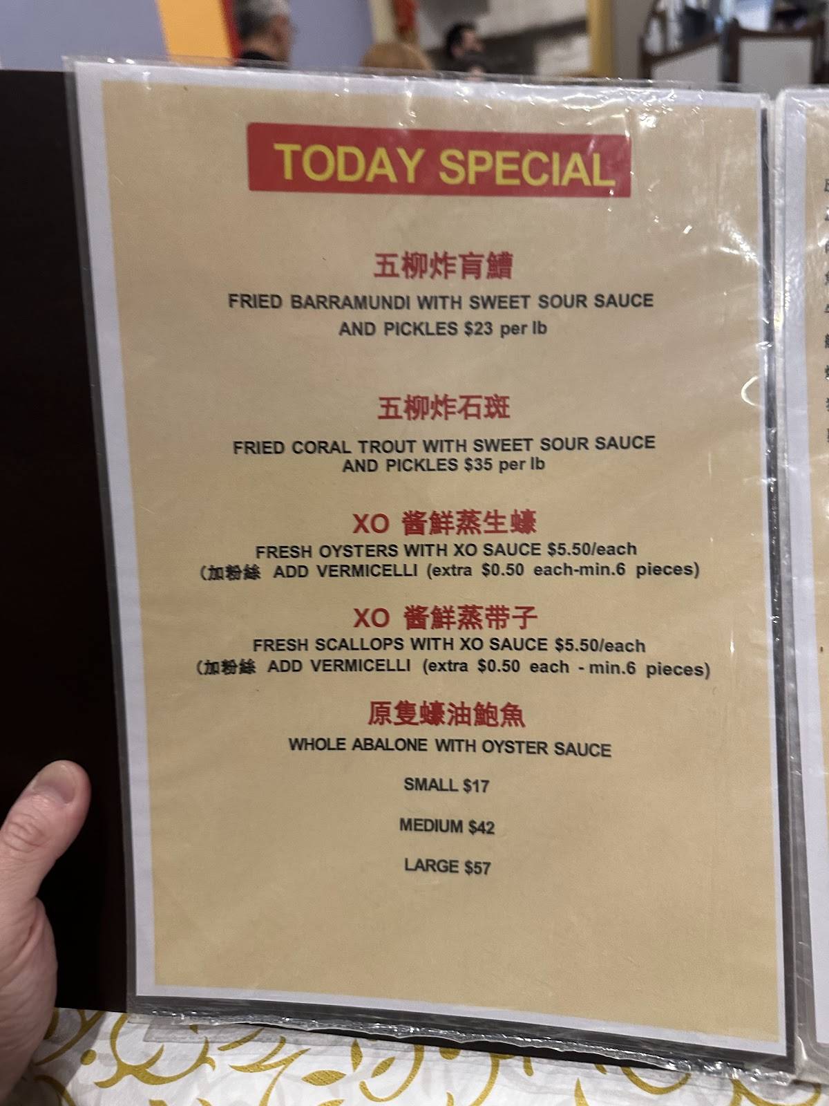 Menu at Supper Inn restaurant, Melbourne