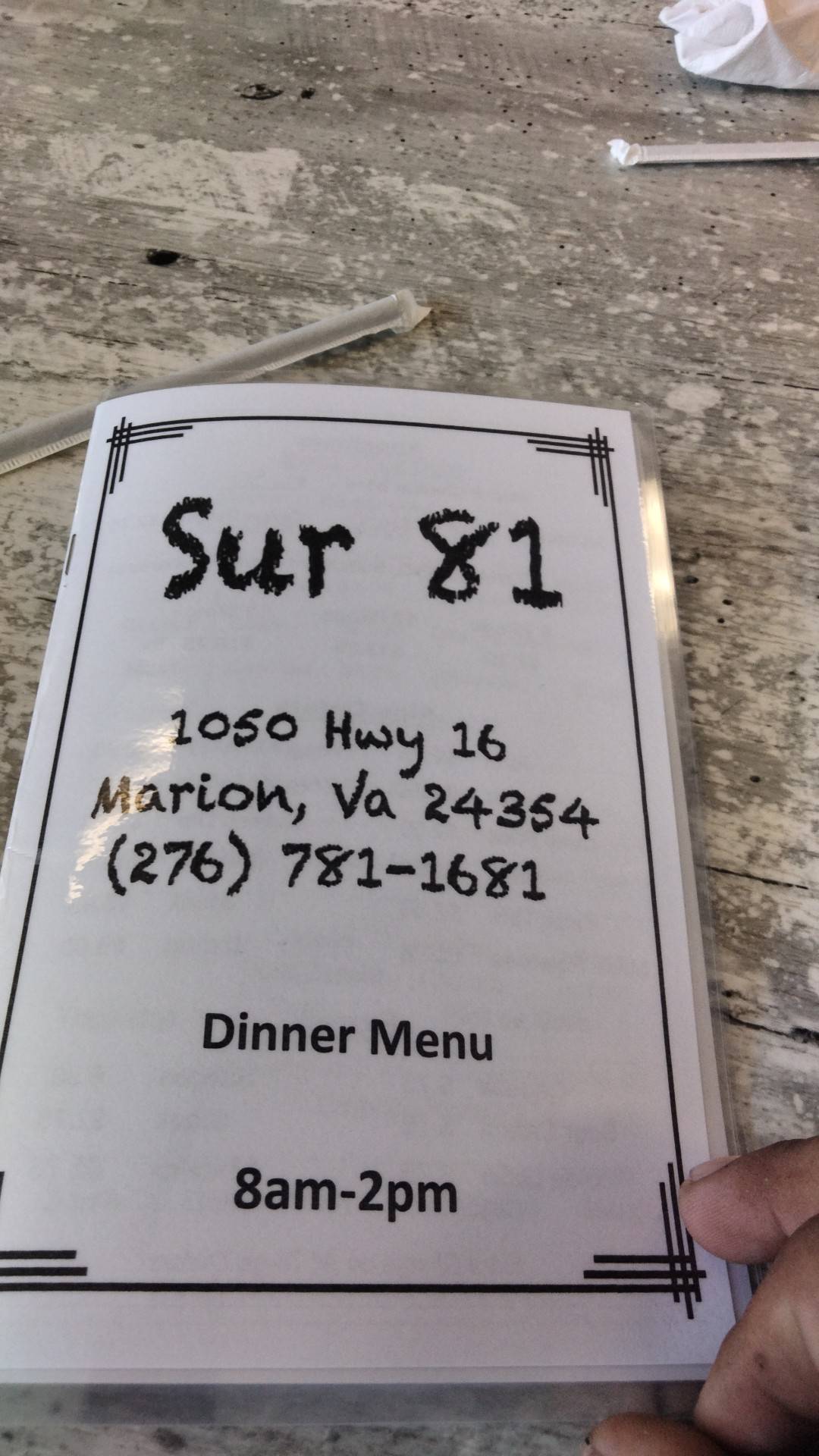Menu at Sur 81 restaurant, Marion, VA-16