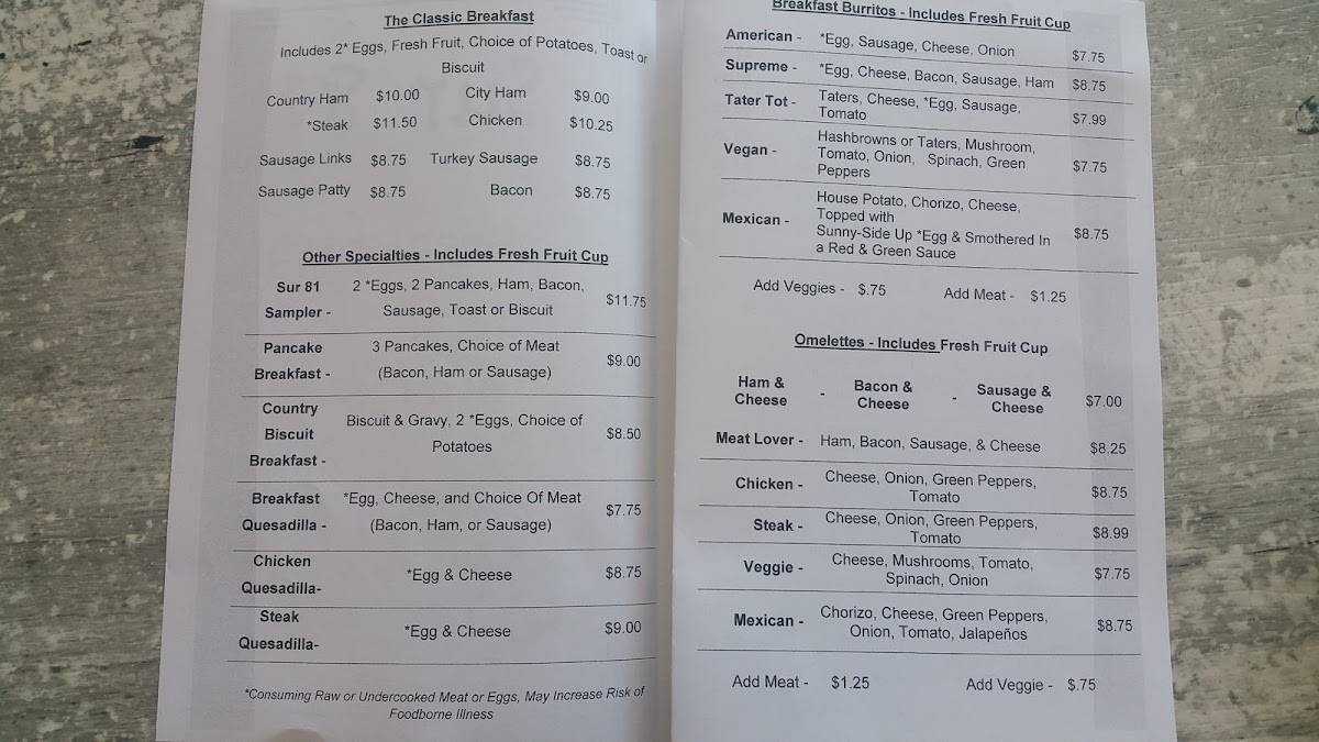 Menu at Sur 81 restaurant, Marion, VA-16