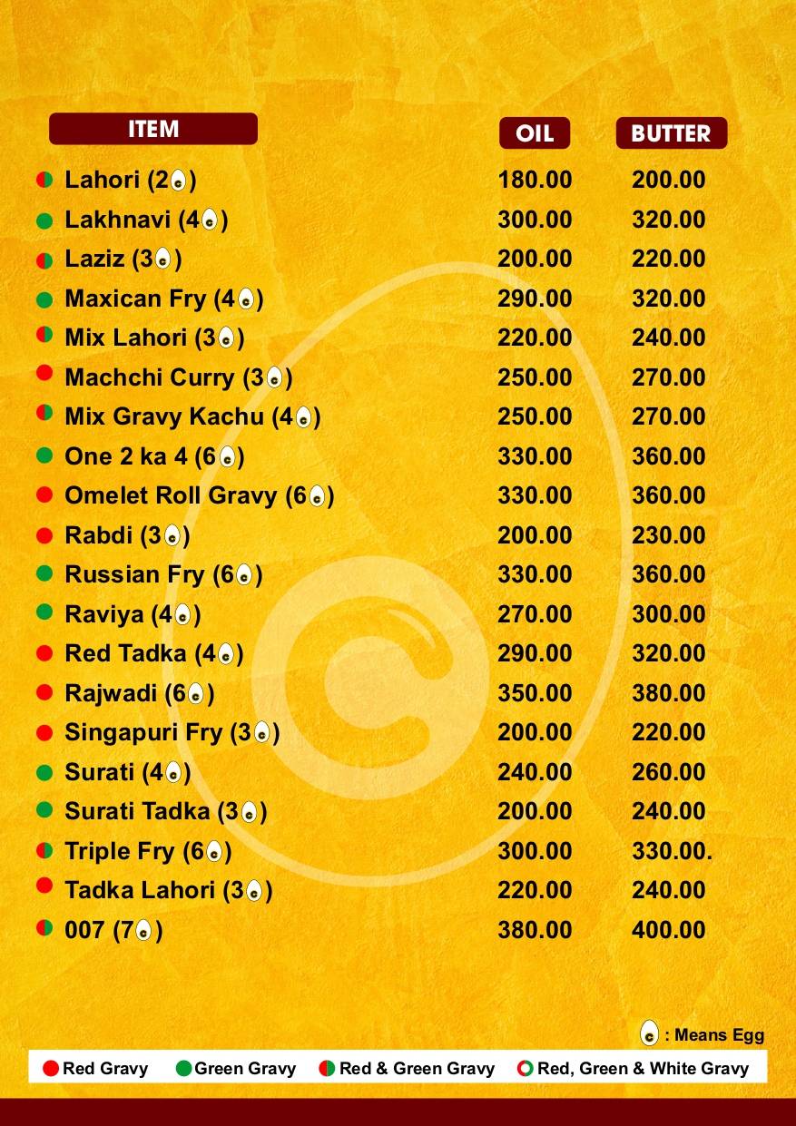 Menu at Chandan Omelette Center, Surat