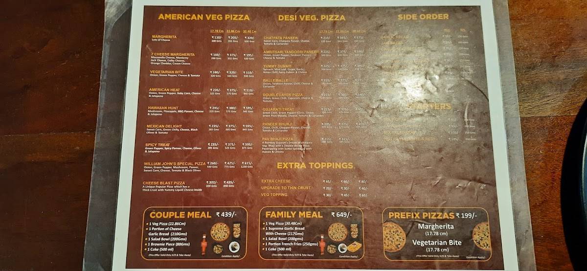 Menu at William John's Pizza, Surat, UG 1-3 Raghuvir Business Park 1 Road