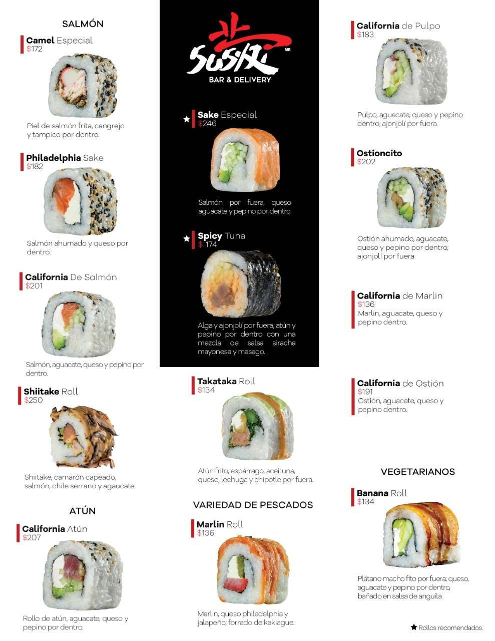 Menu at Sushi Bar & Delivery, Mexicali, Calz. Justo Sierra 1515