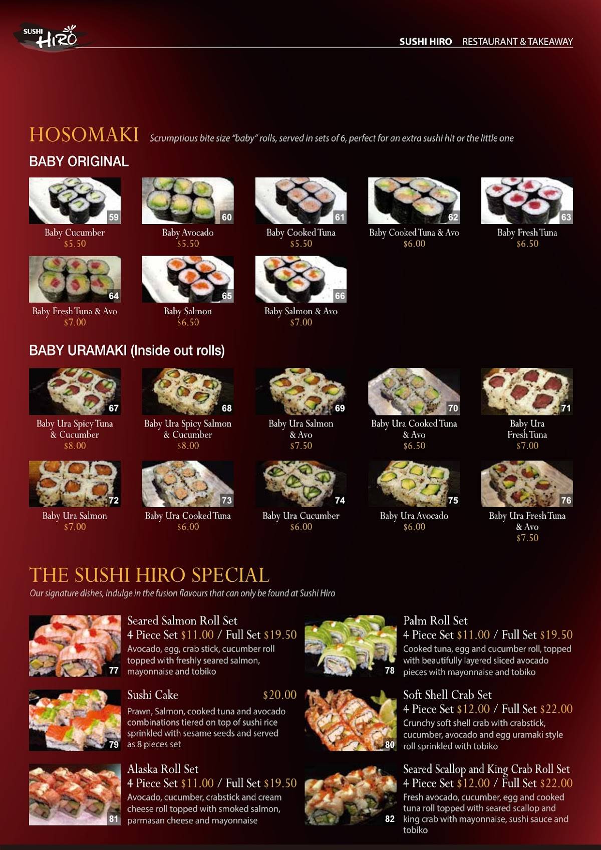 Menu at Sushi Hiro (Fran & Fran P/L) restaurant, Freshwater