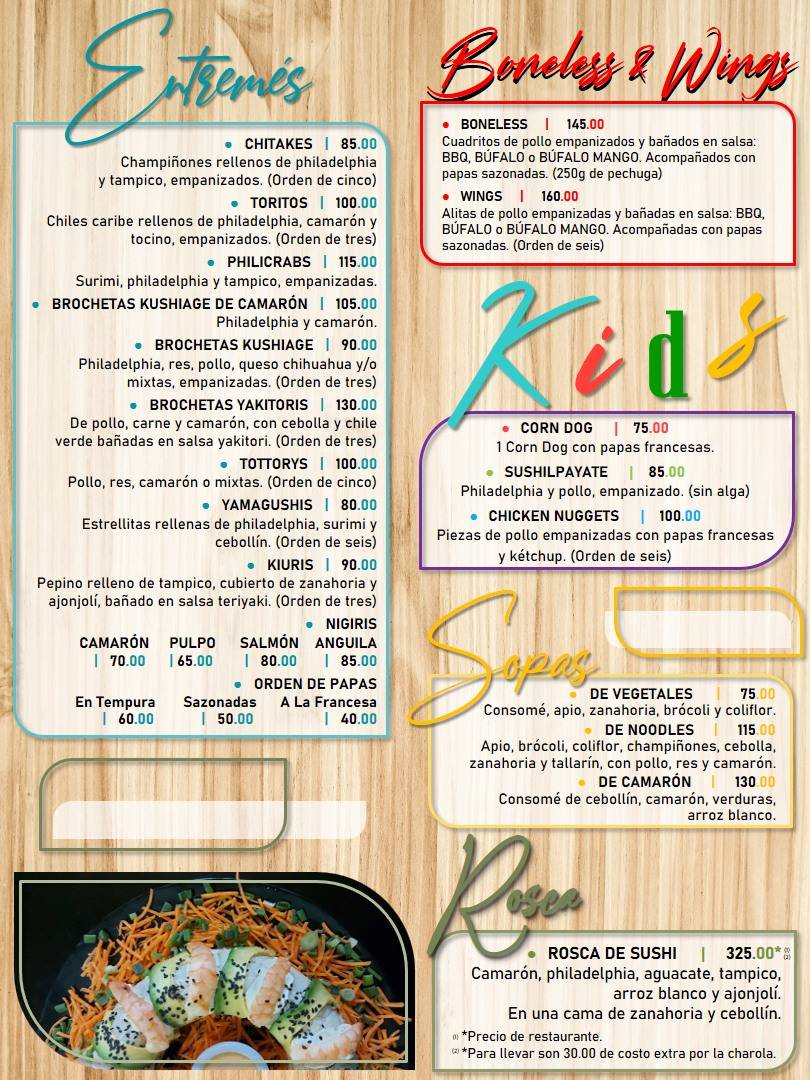 Menu at Sushi House restaurant, Nogales, Cjon. Hermosillo 325