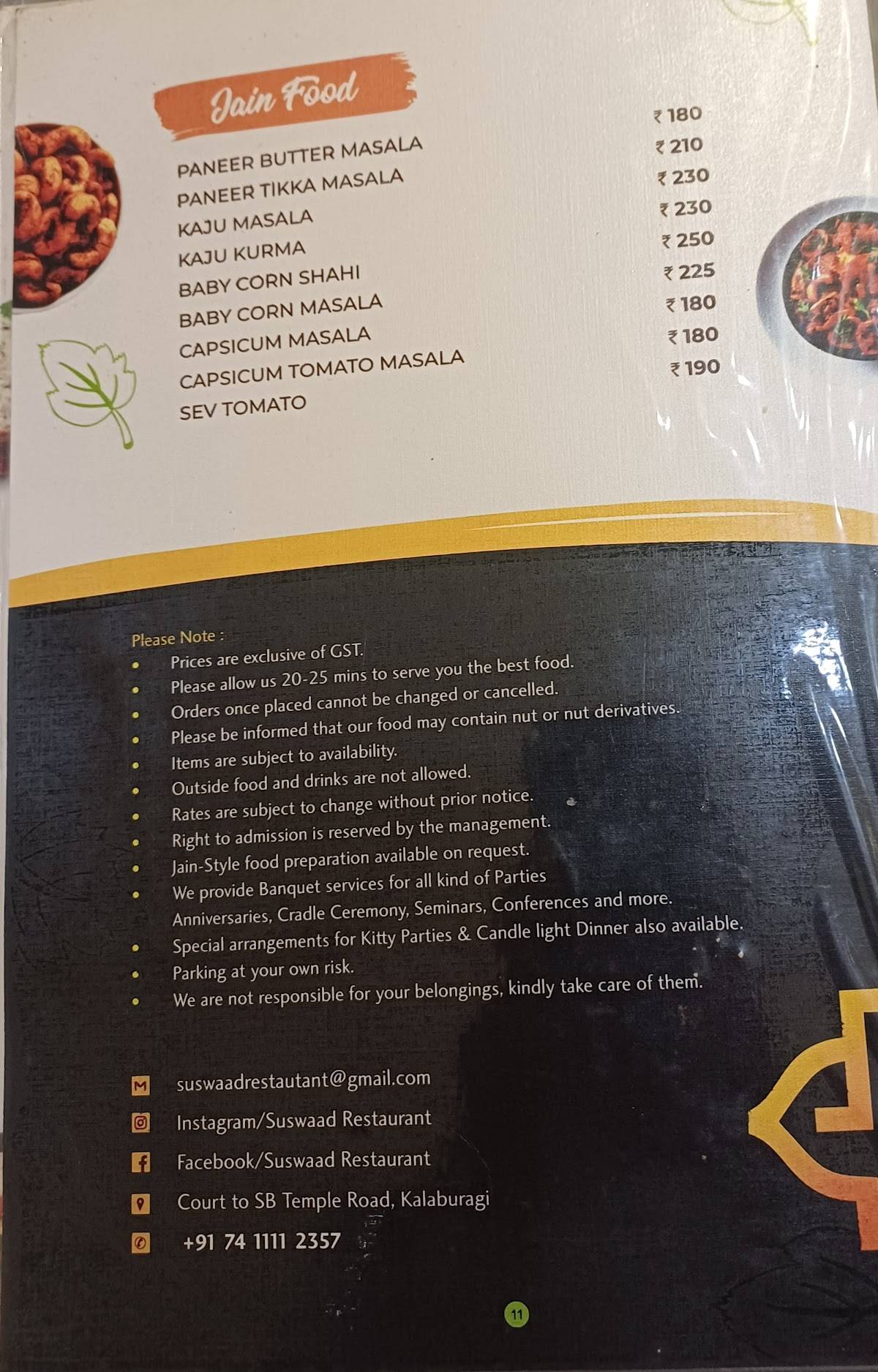 Menu at Suswaad Veg Restaurant, Kalaburagi