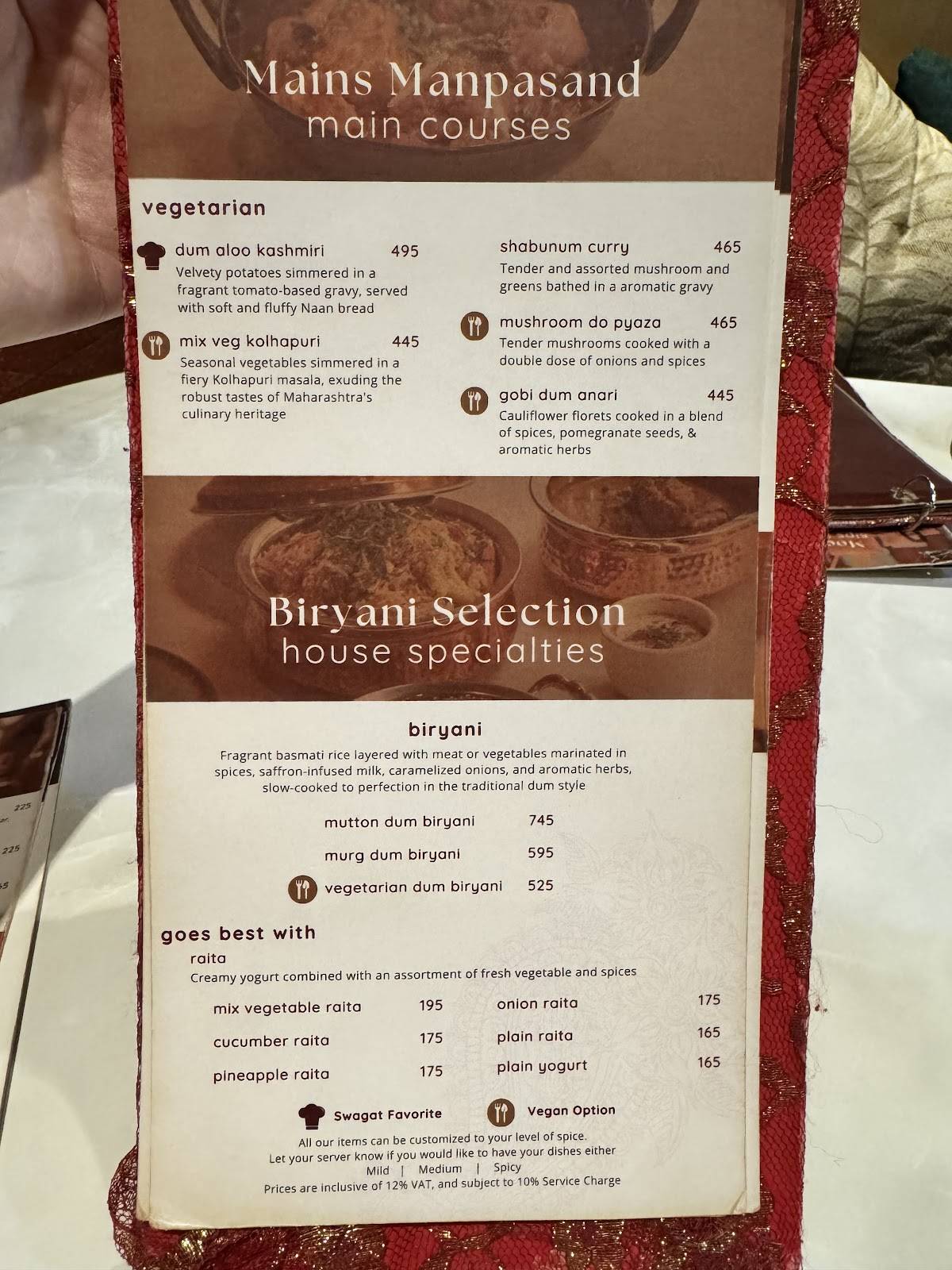 Menu at Swagat at Rada restaurant, Makati