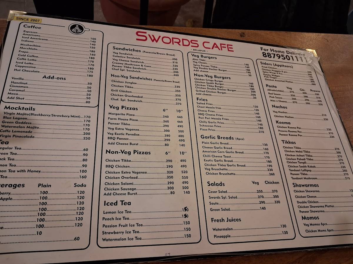 Menu at Swords cafe, Navi Mumbai, Shop no 17/18