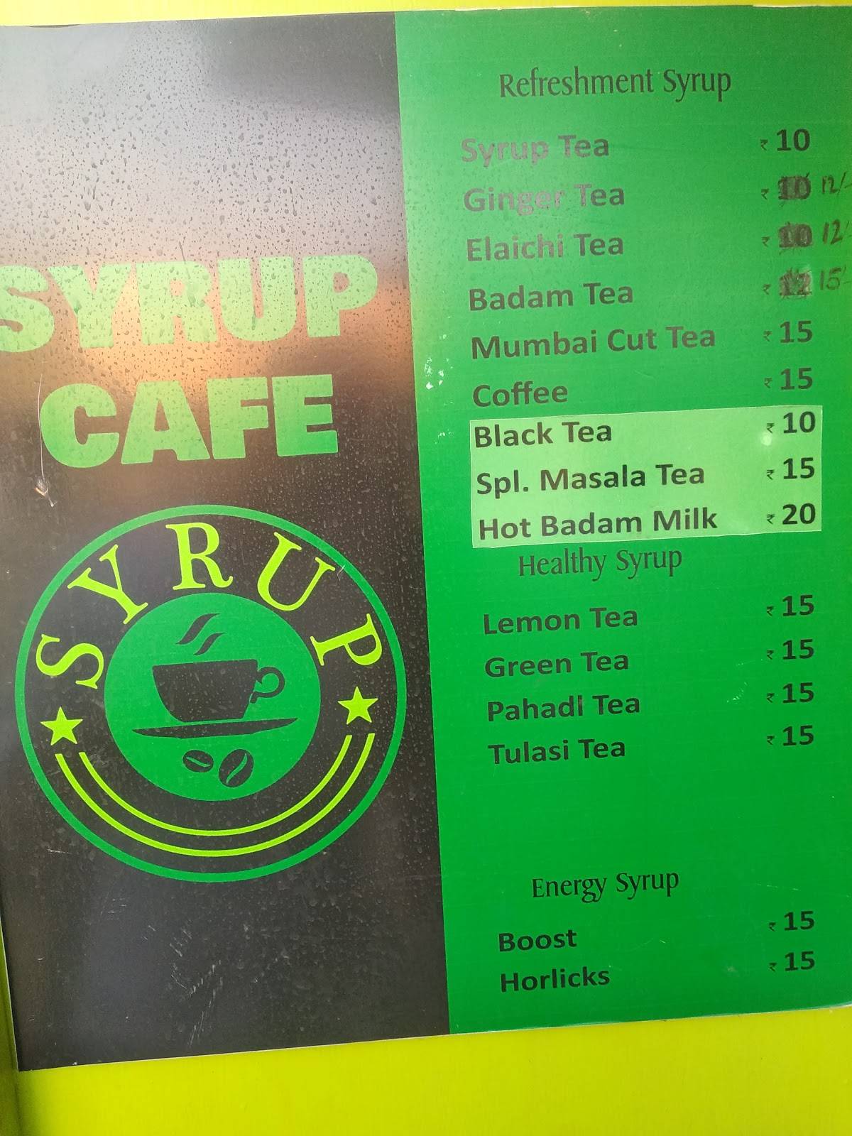 Menu at Syrup Cafe, Hyderabad