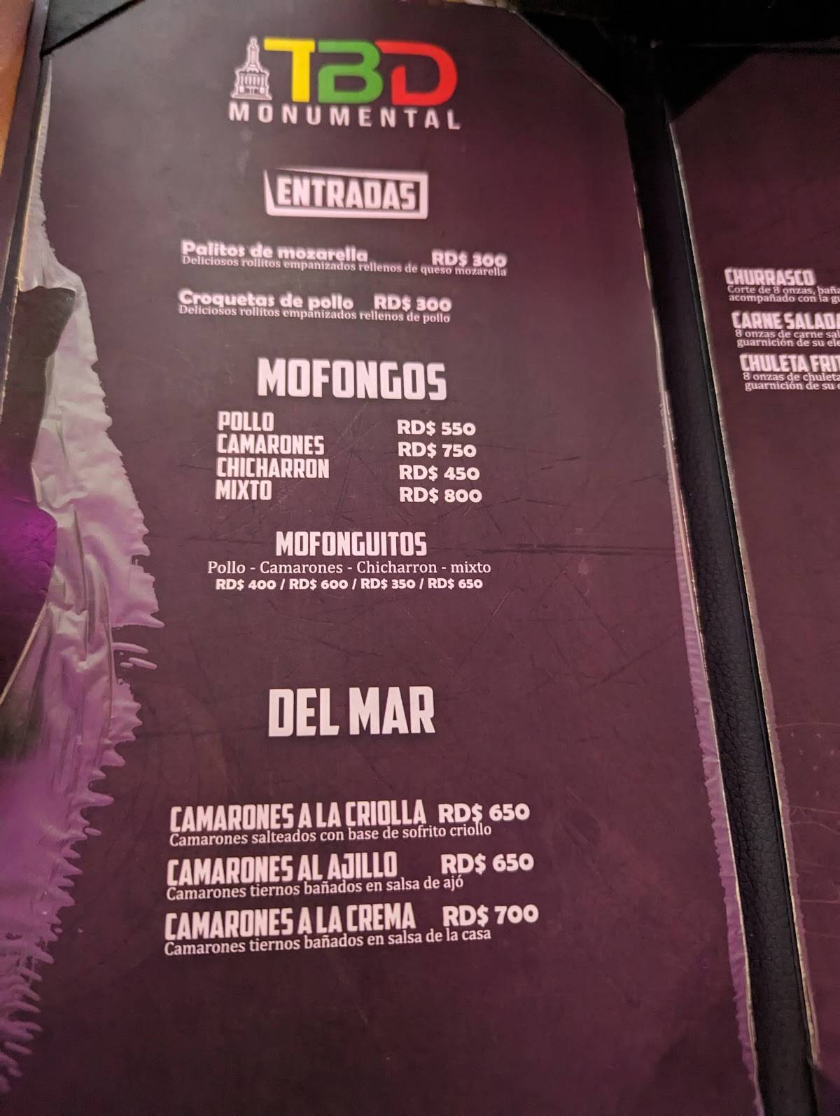 Carta del restaurante TBD Monumental, Santiago De Los Caballeros, F823 ...