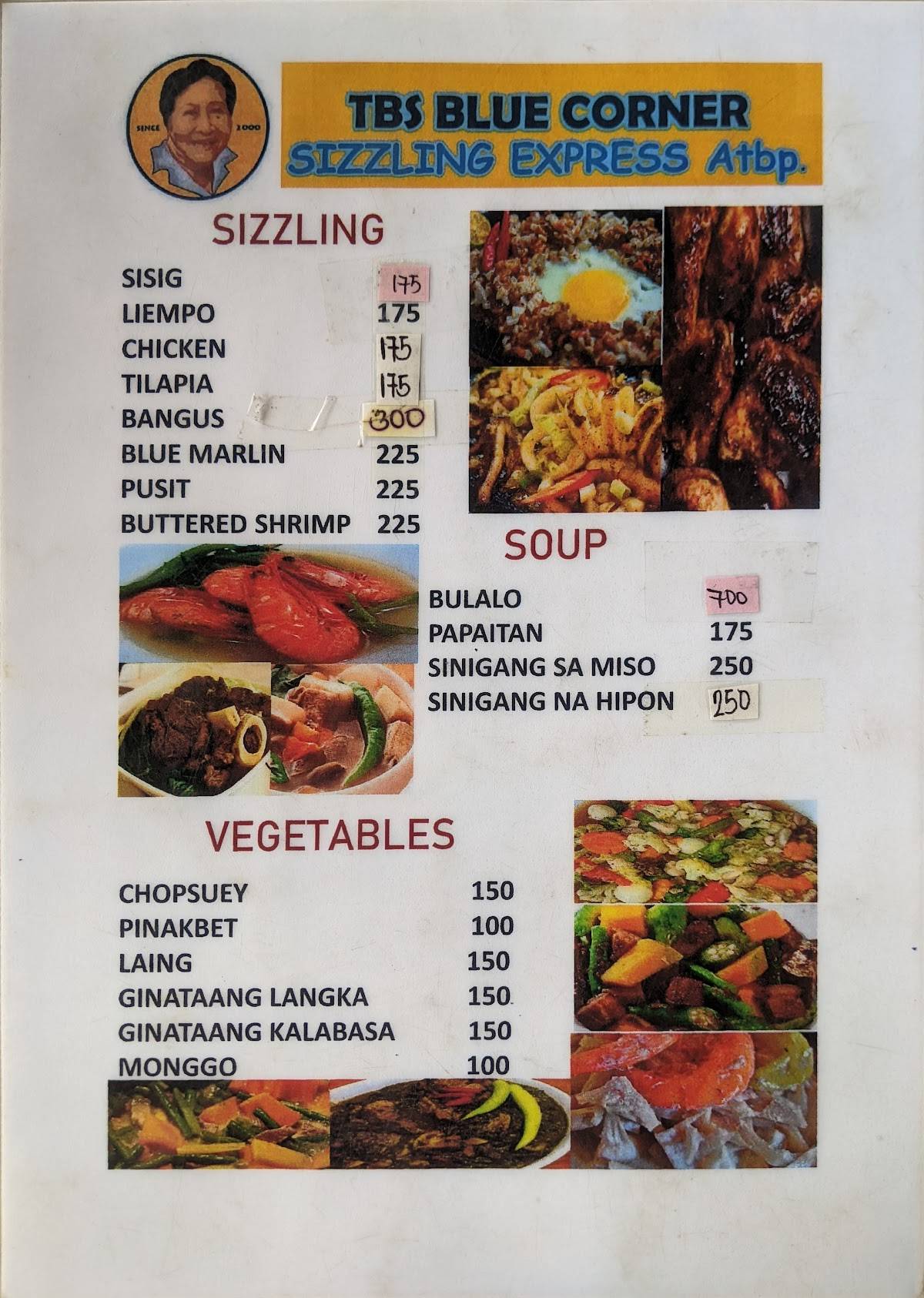 Menu at TBS Blue Corner Sizzling Express restaurant, Santa Rosa, 61