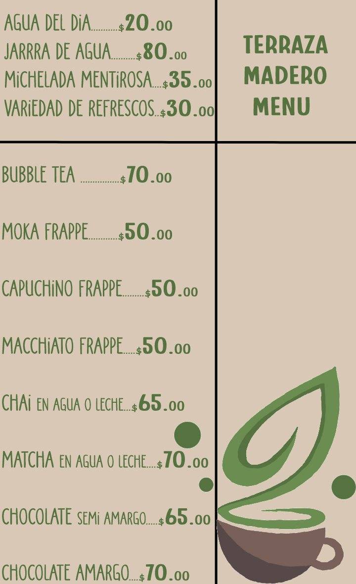 Menu at TERRAZA MADERO restaurant, Morelia