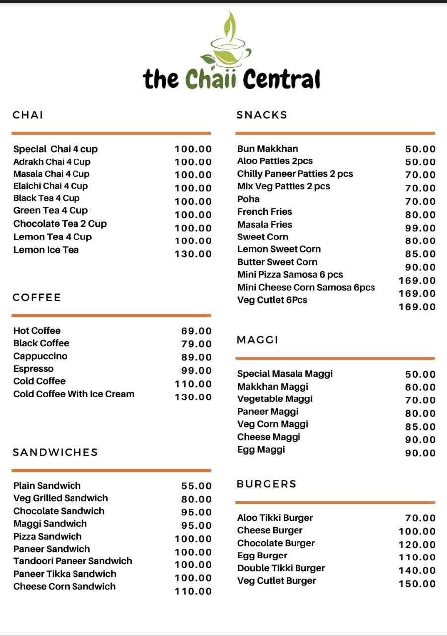 Menu at THE CHAI CENTRAL, Lucknow