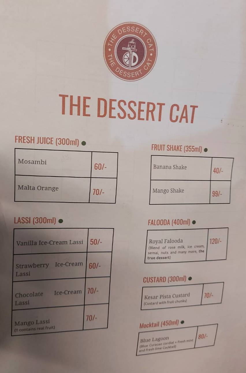 Menu at THE DESSERT CAT, Bankura