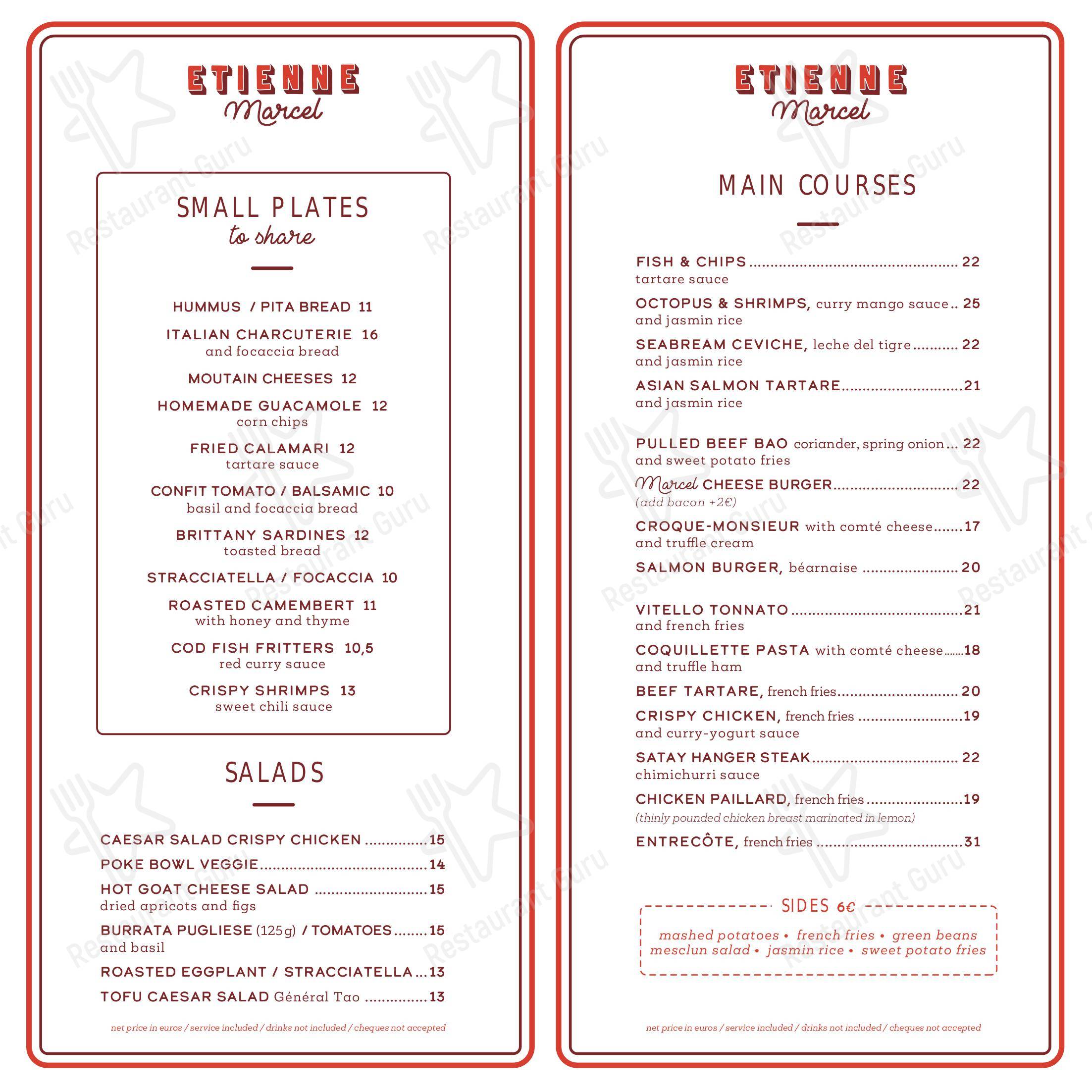 Menu au ÉTIENNE MARCEL PARIS pub et bar, Paris, 34 Rue Étienne Marcel
