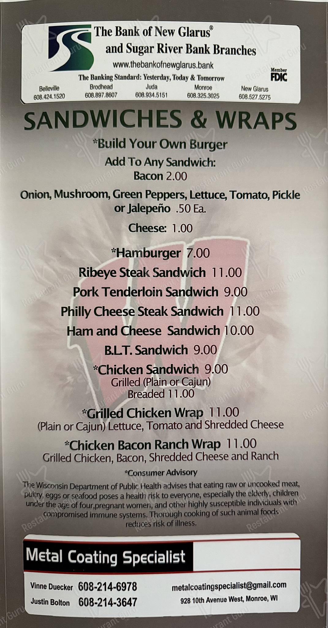 Menu at TUGS BAR & GRILL, Juda
