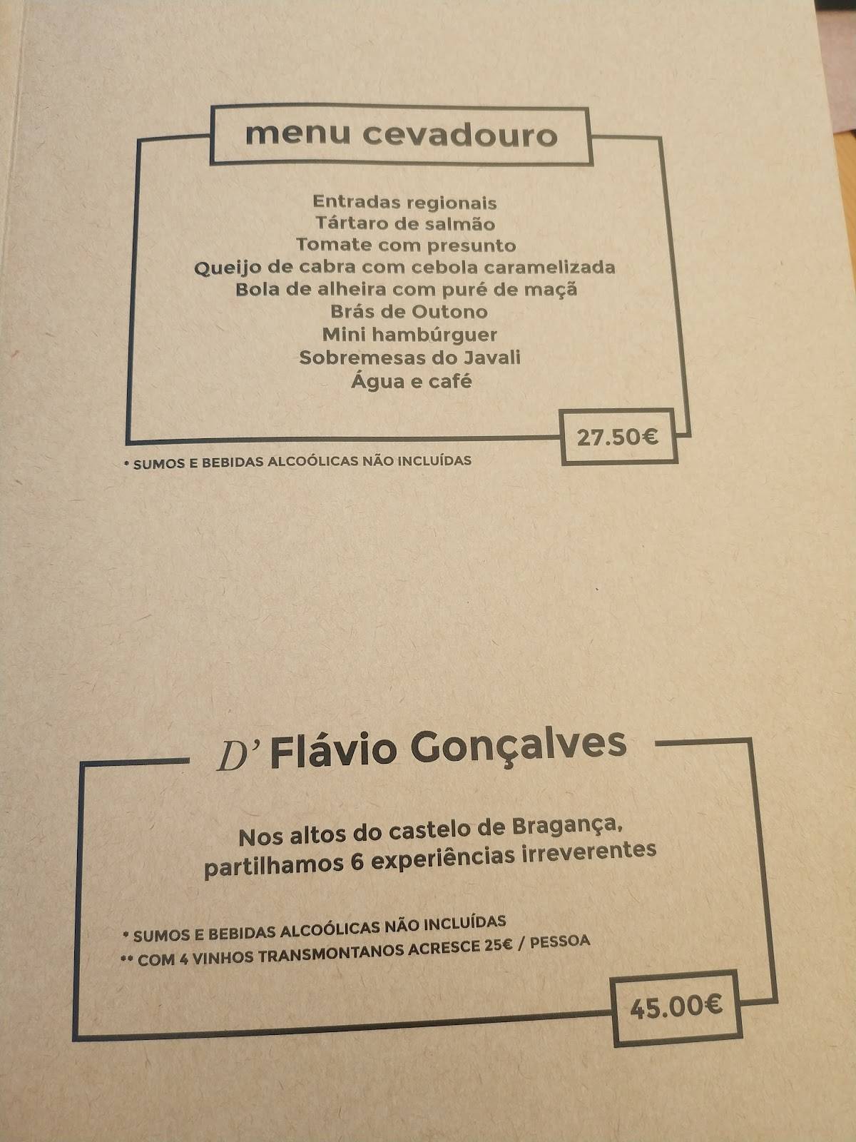 Menu em Taberna do Javali restaurante, Bragança