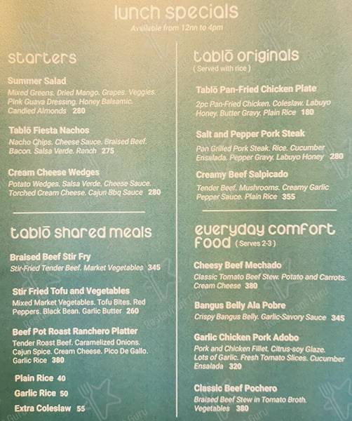 Menu at Tablo Kitchen x Cafe - BF Homes, Parañaque City, Parañaque