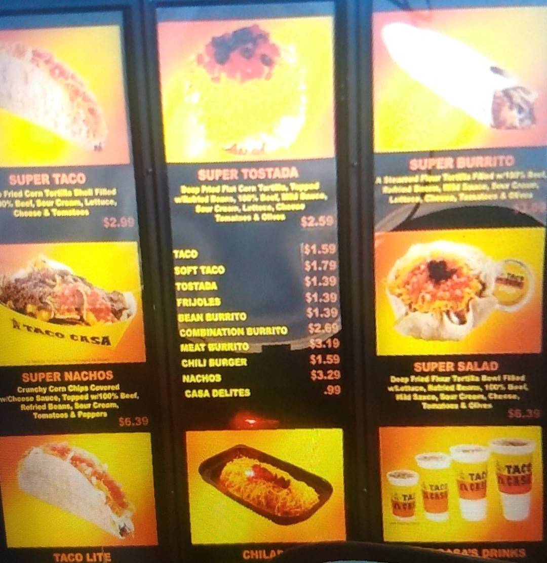 Menu at Taco Casa restaurant, Fort Worth, Wichita St