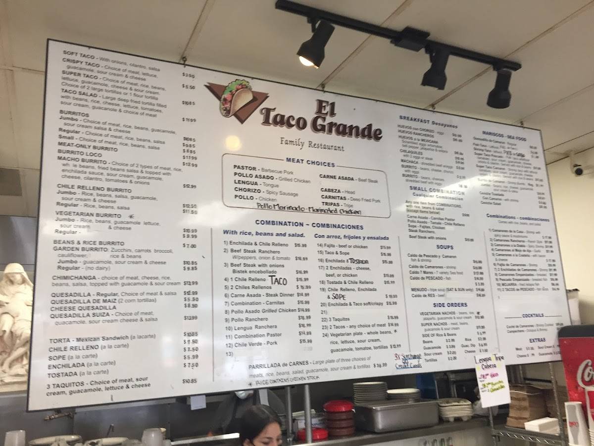 Menu at Taco Grande restaurant, Carpinteria
