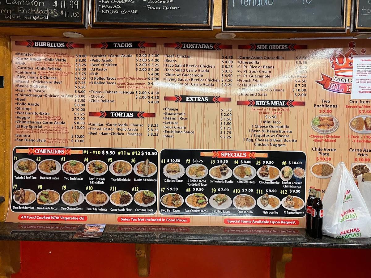 Menu at Taco Shop El Rey restaurant, Sonora