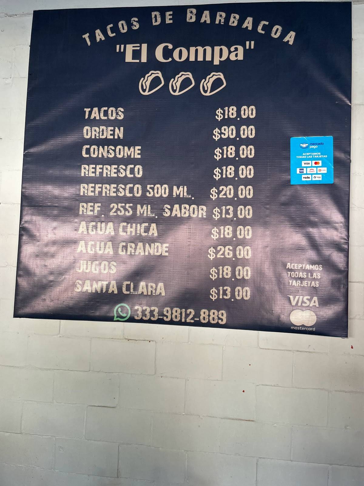 Carta de Tacos De Barbacoa El Compa, Zapopan