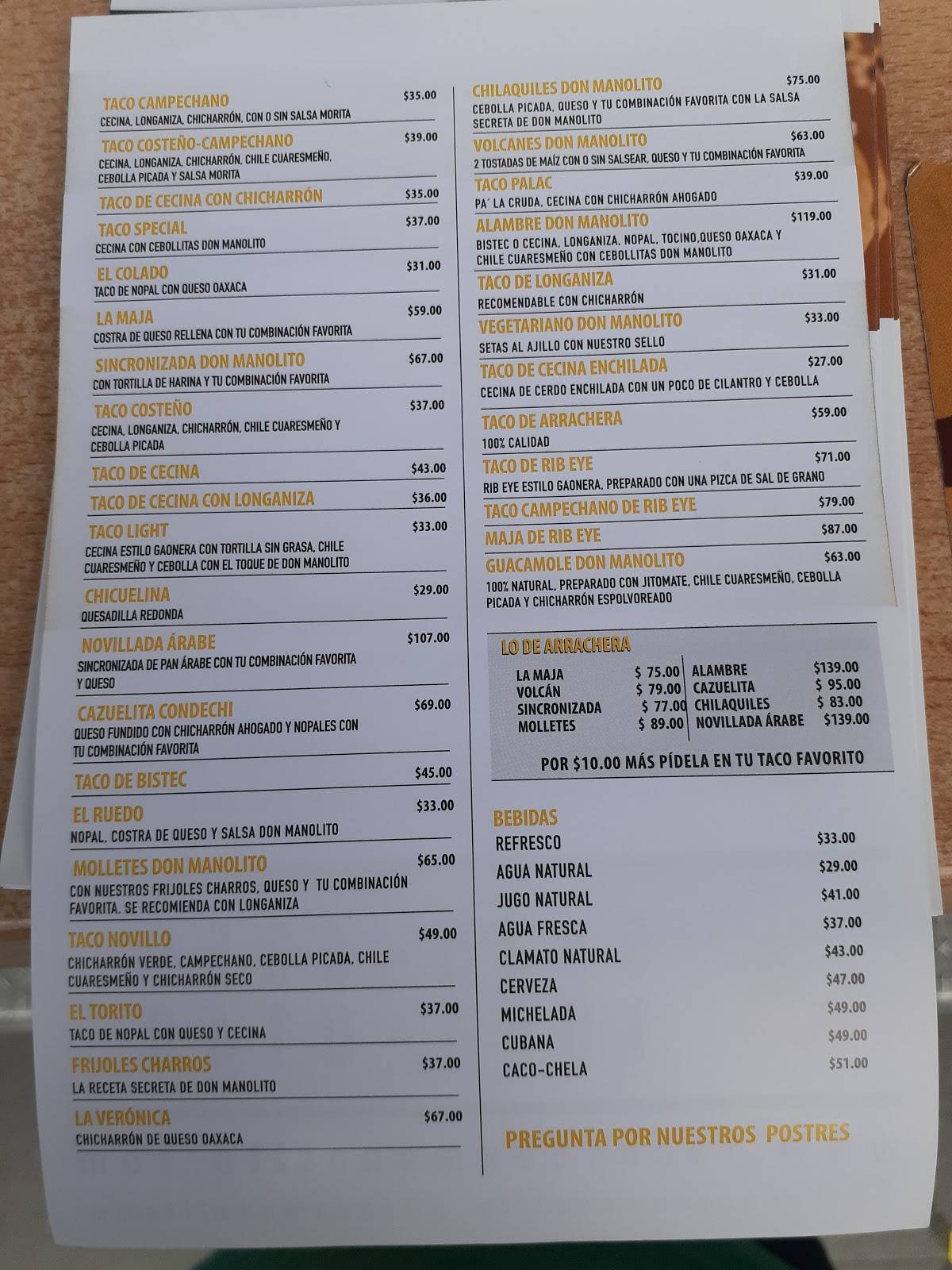 Carta del restaurante Tacos Don Manolito Axomiatla, Ciudad del México ...