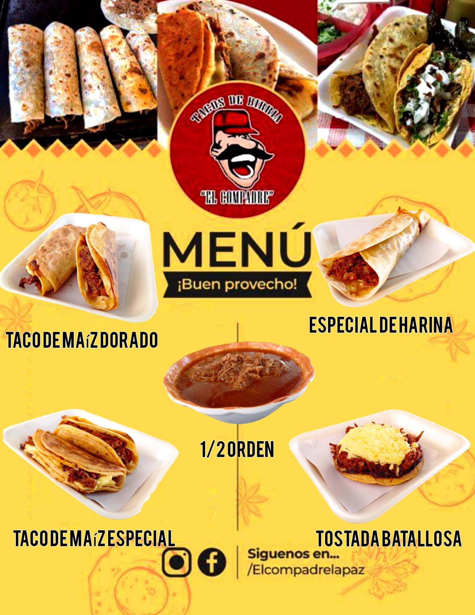 Menu at Tacos de Birria El Compadre, La Paz
