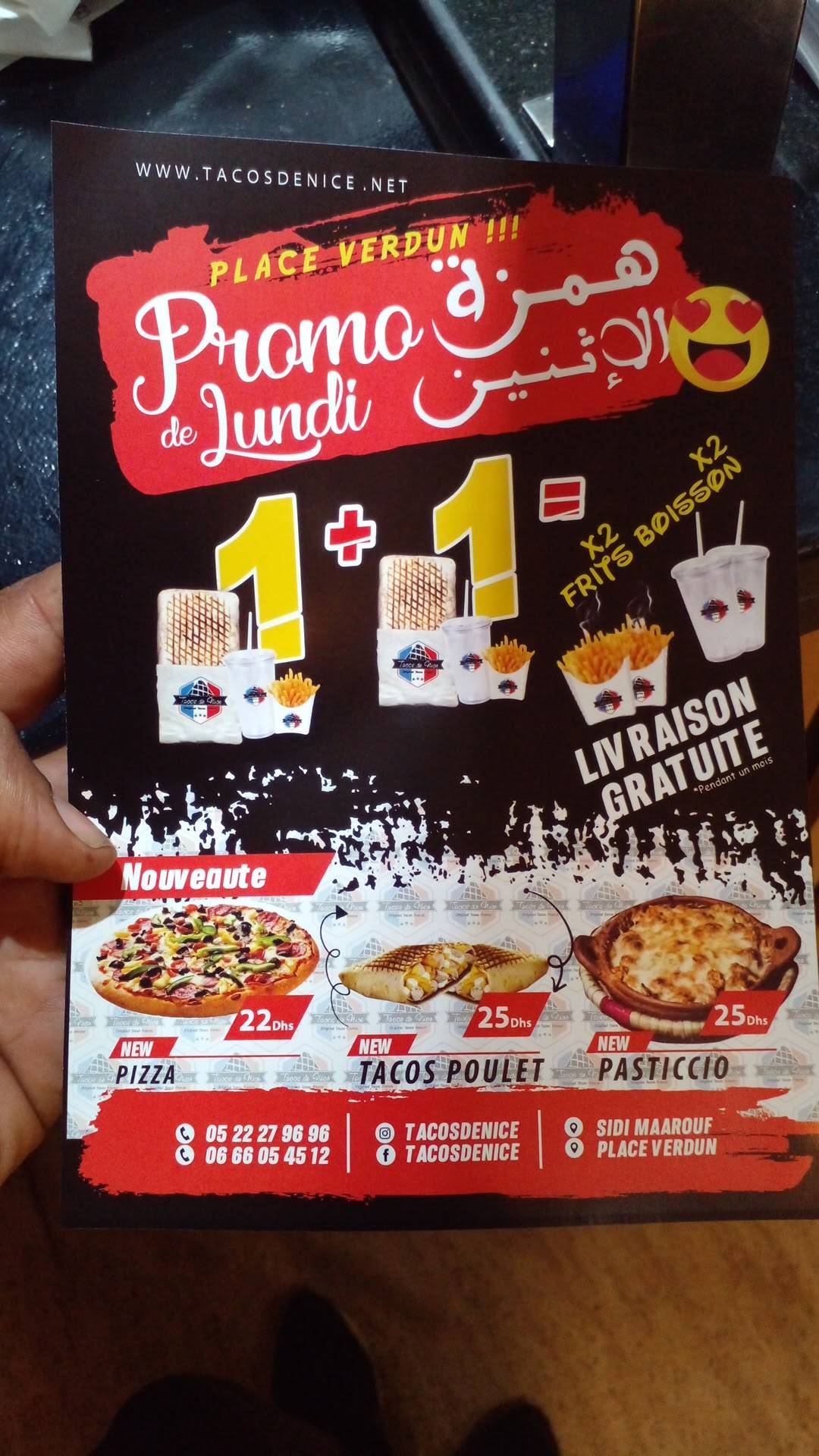 Menu at Tacos de nice restaurant, Casablanca, Bd de Bordeaux