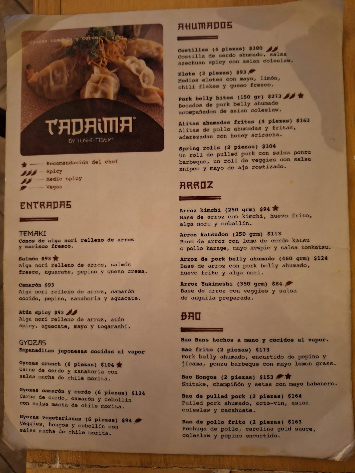Carta del restaurante Tadaima Ramen House, Monterrey