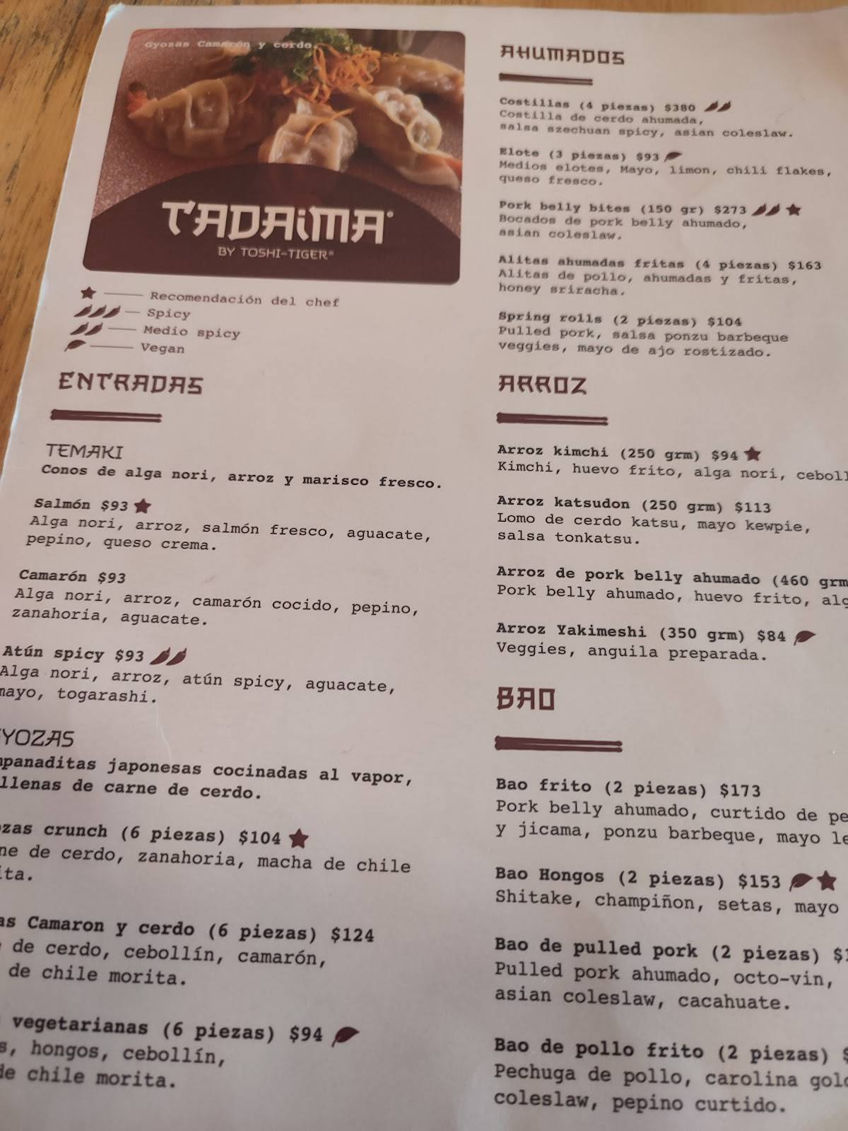 Carta del restaurante Tadaima Ramen House, Monterrey