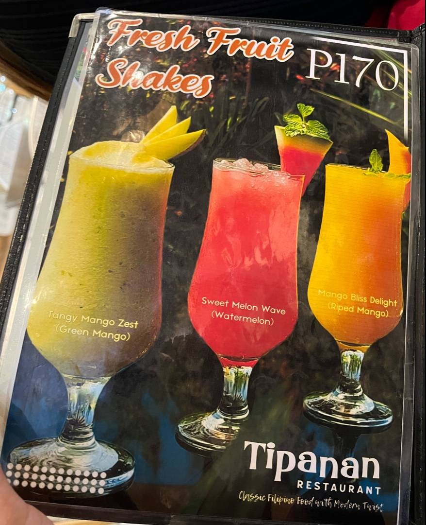 Menu at Tipanan Restaurant, Tagaytay