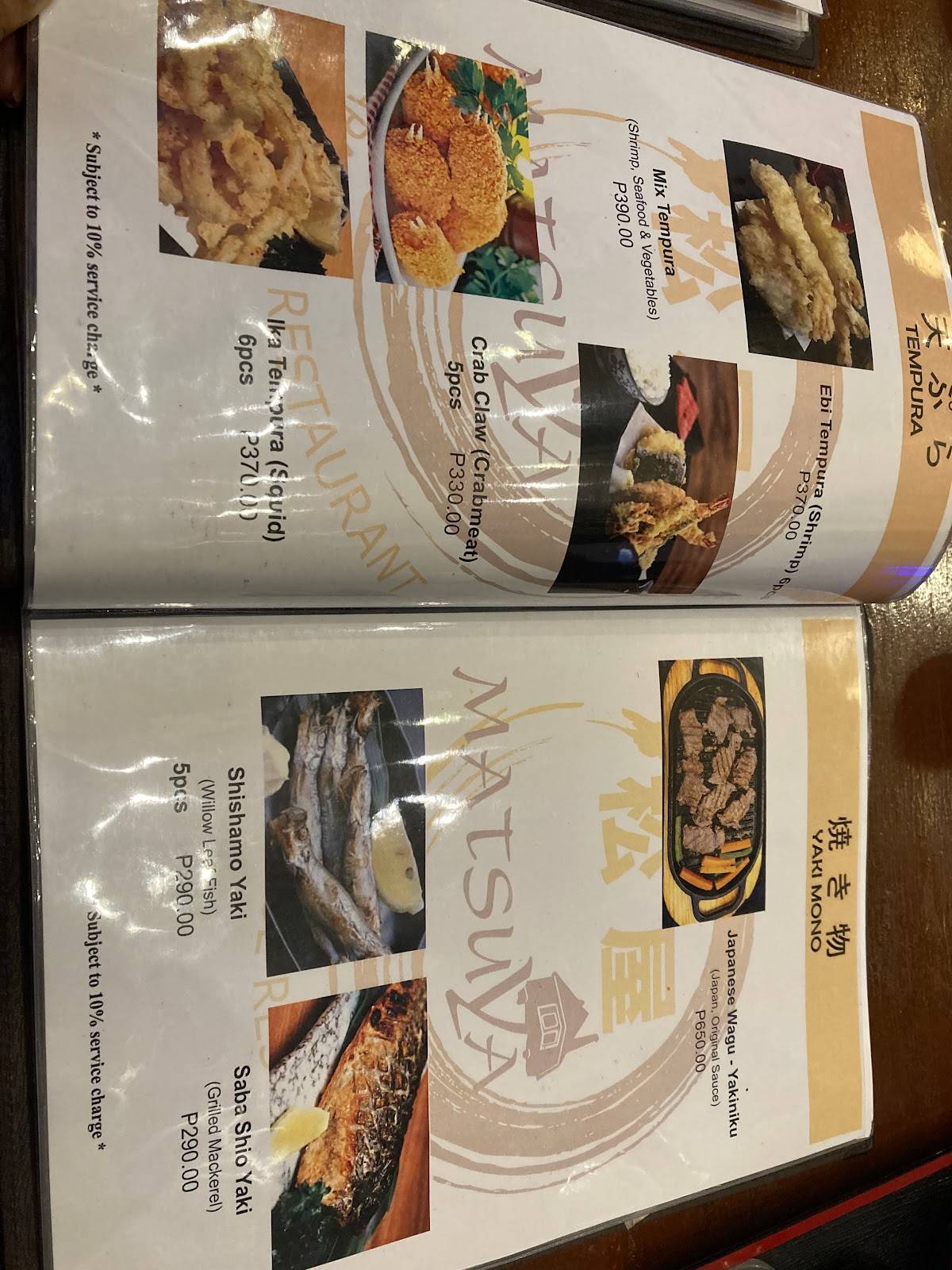 Menu at Matsuya Japanese Restaurant, Taguig, The Fort Strip