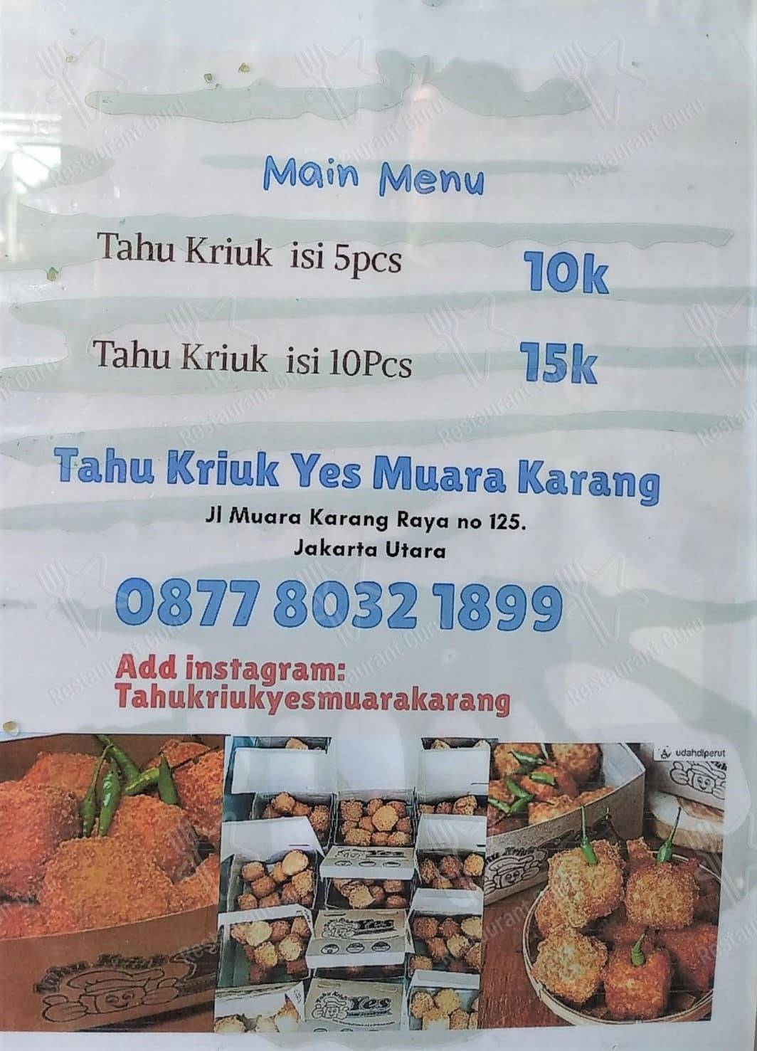 Menu at Tahu Kriuk Yes, Tangerang, Taman Jajan Indomaret