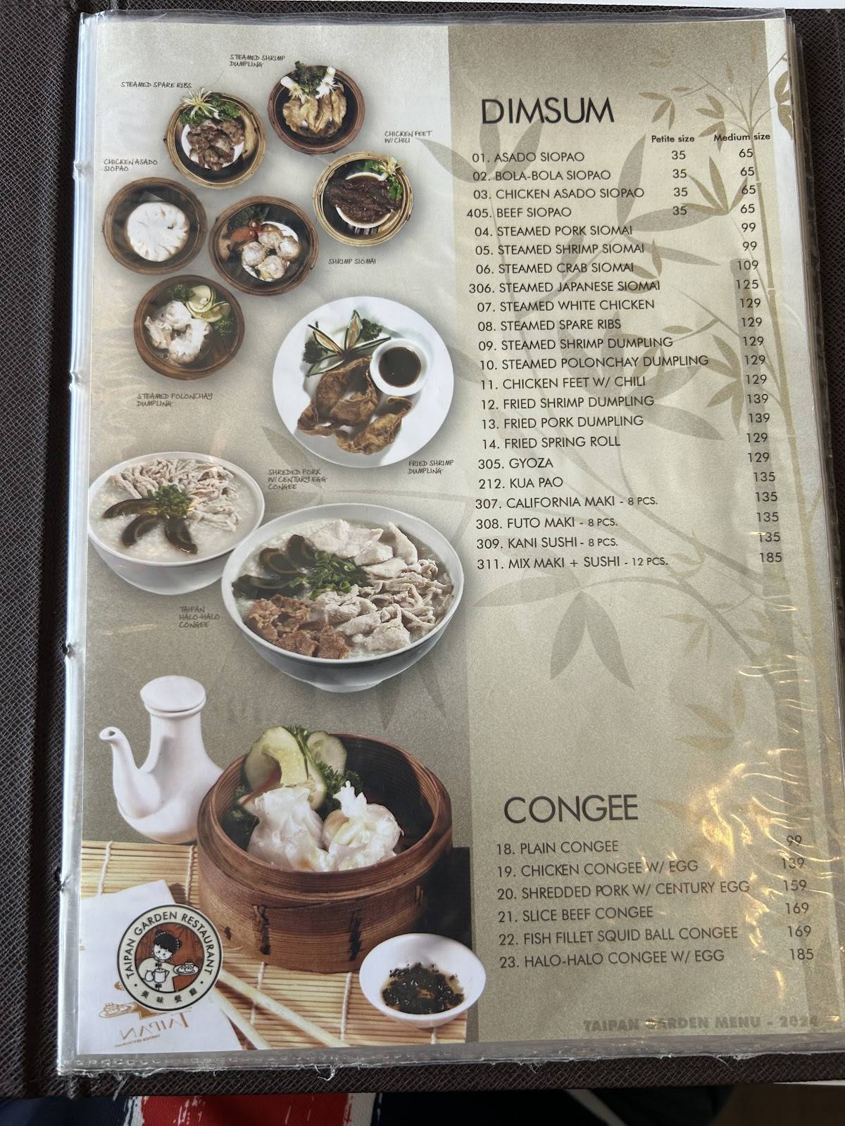 Menu at Taipan Garden Restaurant, San Fernando, P. Burgos St