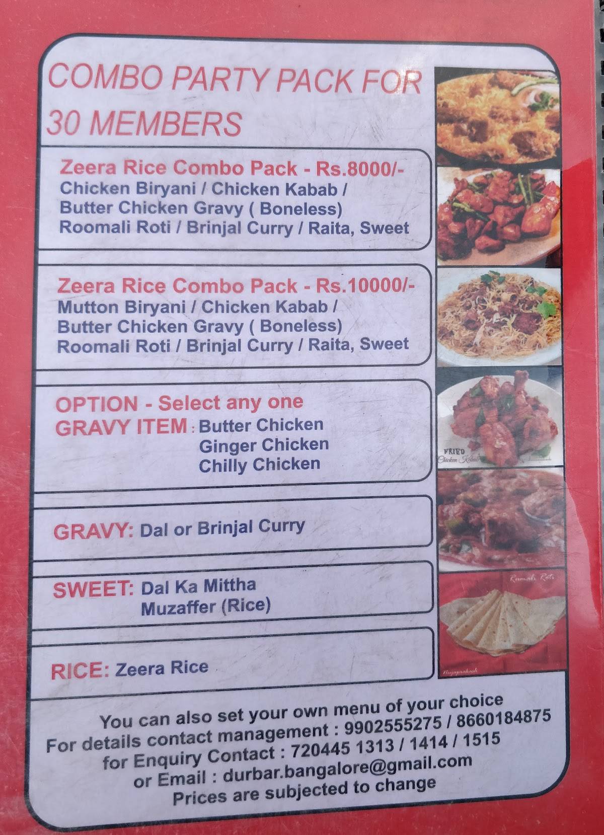Menu at Taj Durbar, Bengaluru, 361