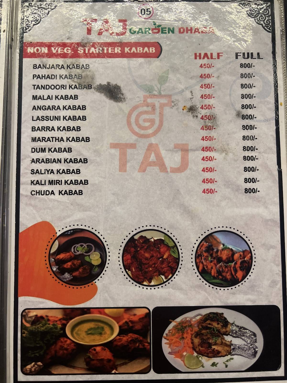 Menu at Taj Garden dhaba, Sawandhe