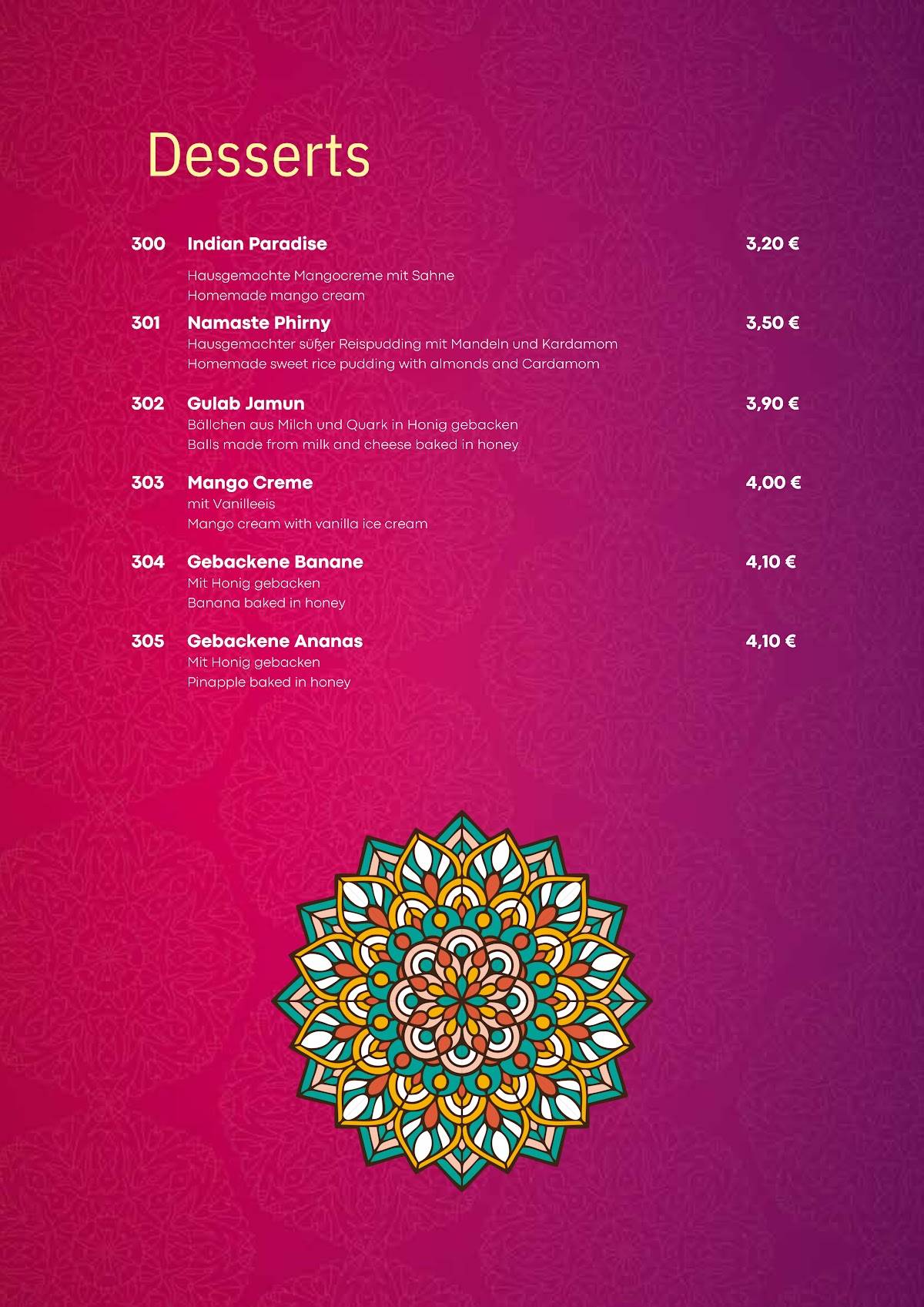 Menu au Taj Mahal Indian Restaurant, Werdau