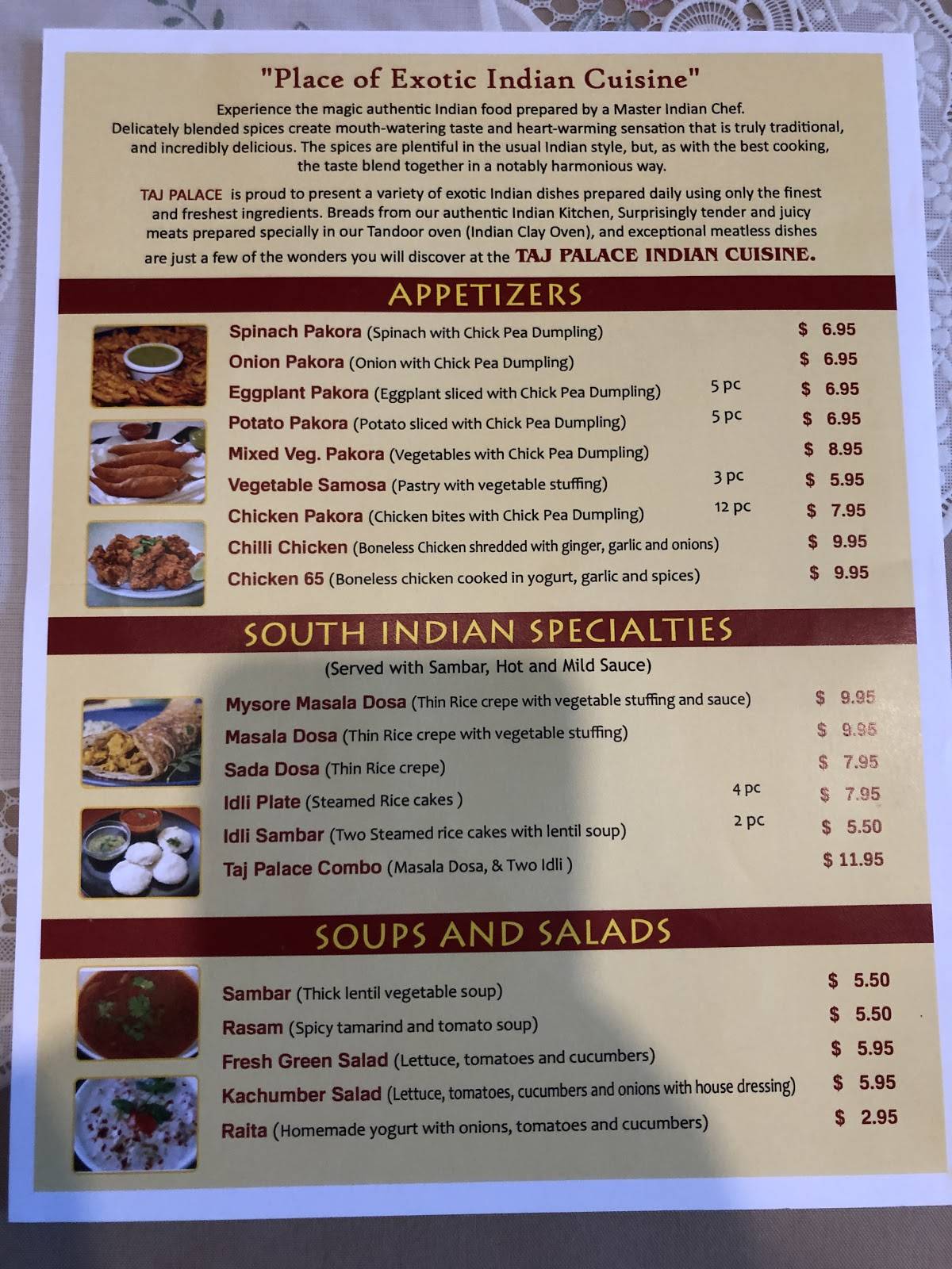 Menu at Taj Palace Indian Cuisine restaurant, Bend