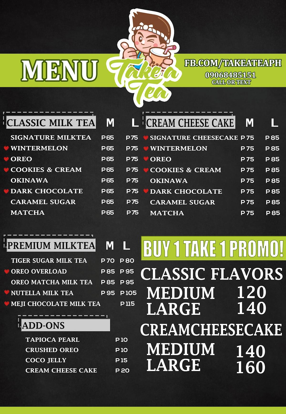 Menu at Take a Tea ph cafe, Valenzuela
