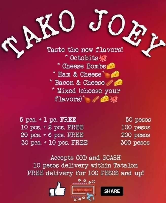 Menu at Tako Joey QC restaurant, Quezon City