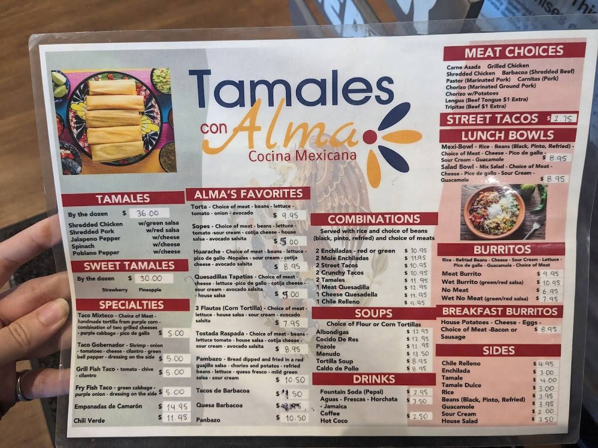 Menu at Tamales Con Alma Cocina Mexicana restaurant, Grants Pass
