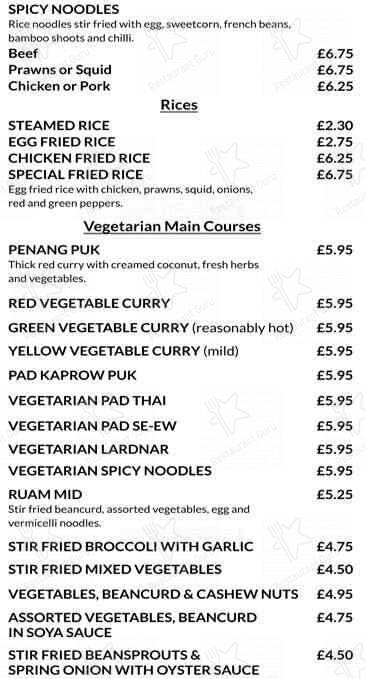 Menu at Tamarind Thai Cafe, Rickmansworth