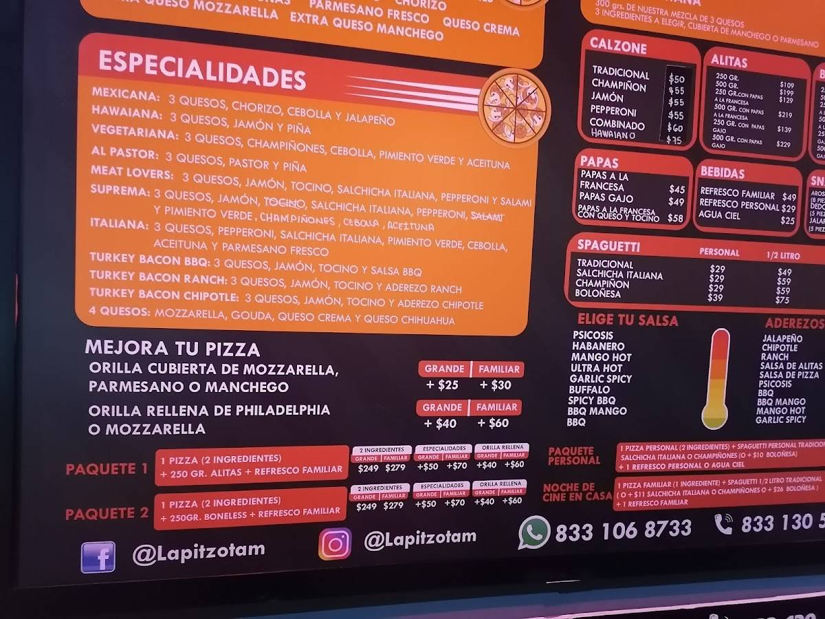 Carta del restaurante La Pitzota, Tampico