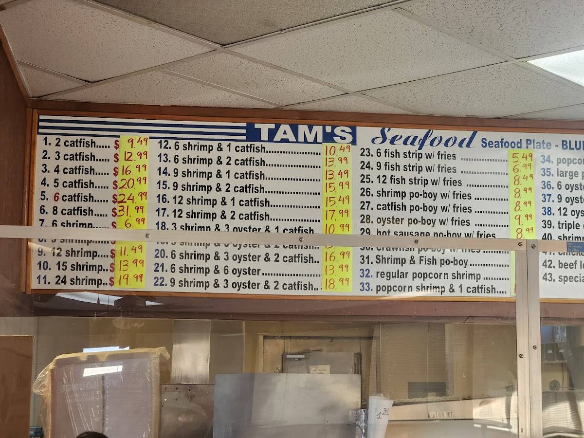Menu at Tam's Seafood restaurant, Donaldsonville