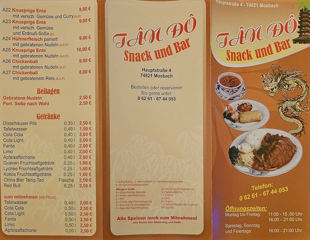 Speisekarte von Tan Do Asia Imbiss restaurant, Mosbach