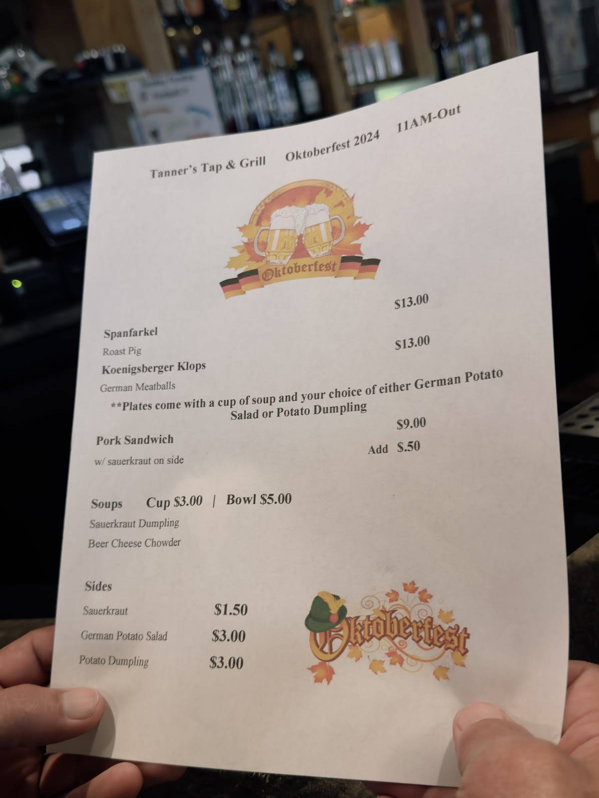 Menu at Tanners Tap & Grill pub & bar, Omro