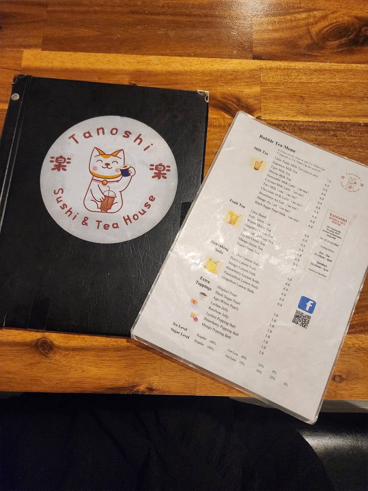 Menu at Tanoshi Sushi & Tea House restaurant, Torquay